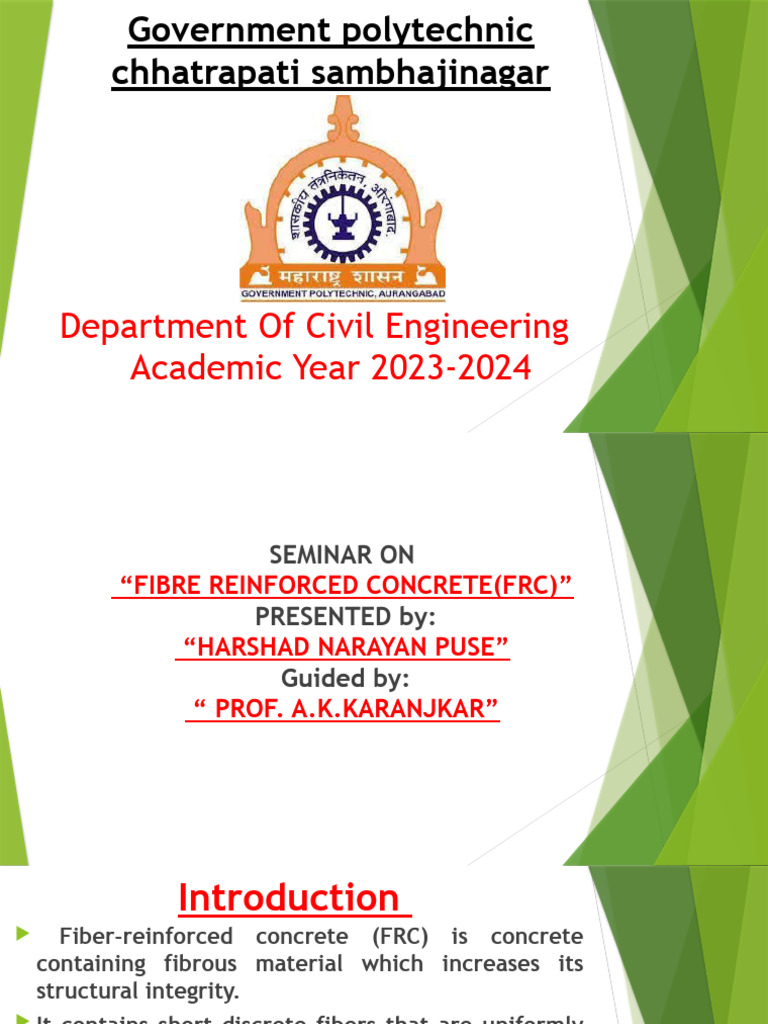 Harshad Seminar PPT FRC | PDF | Concrete | Fibers