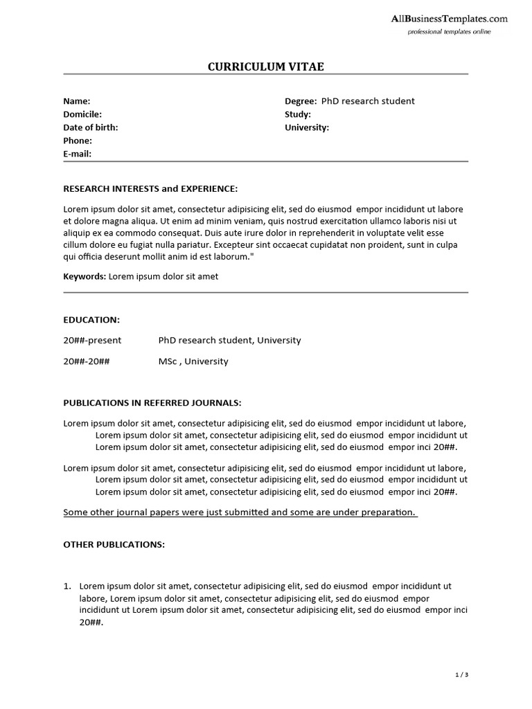 Resume Template PHD Research | PDF | Consent | Ethical Principles