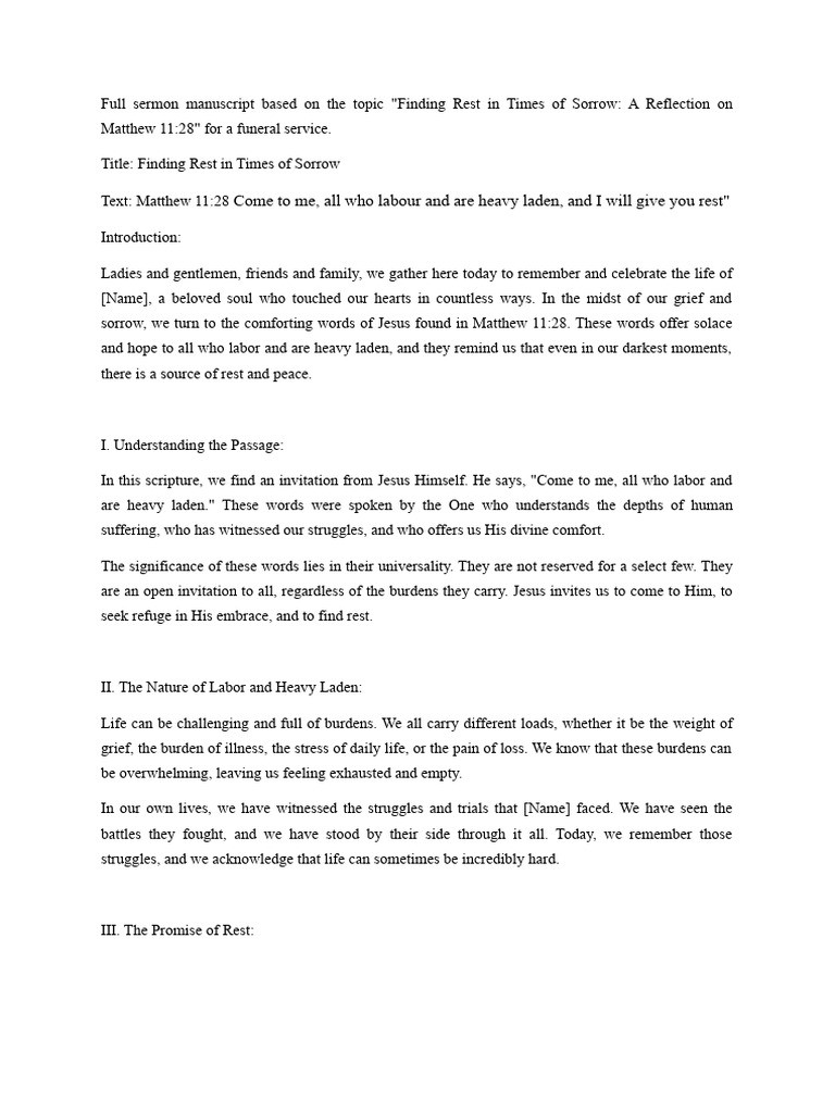 Rest in Christ: A Funeral Reflection | PDF | Jesus | Gospel Of Matthew