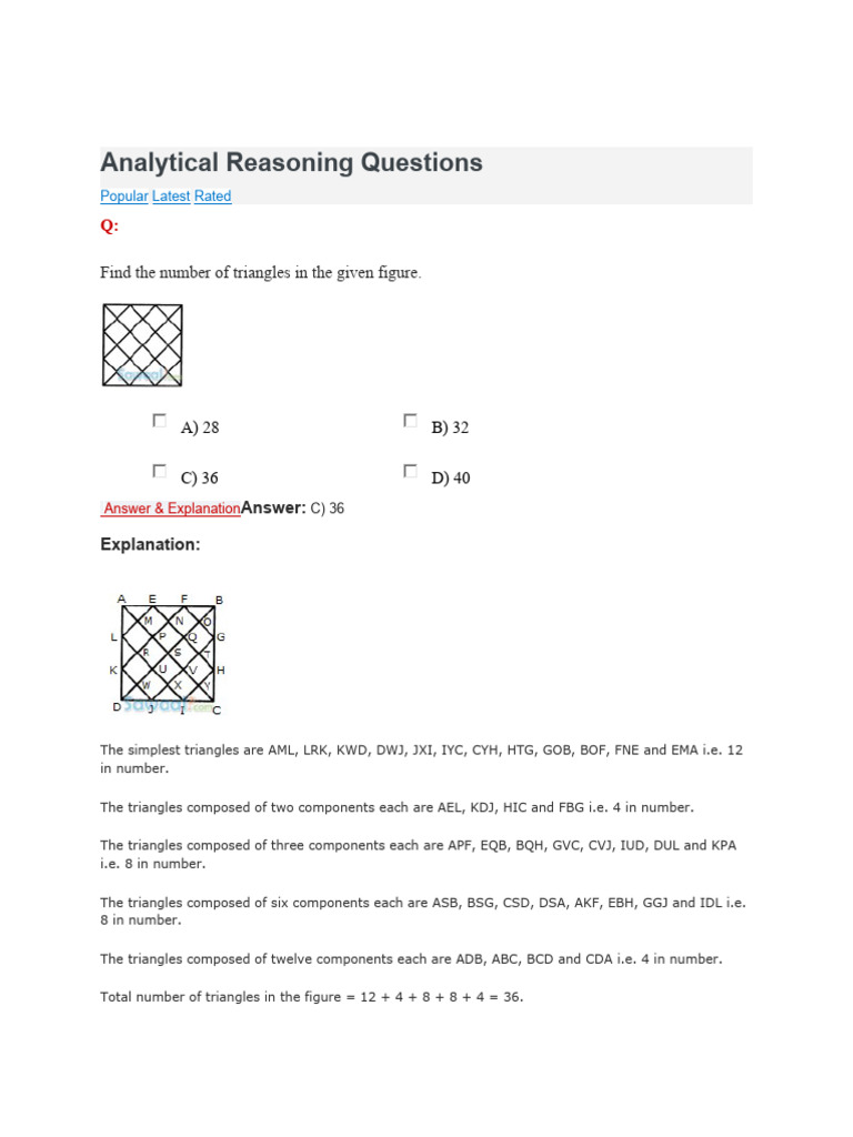 Analytical Reasoning Questions | PDF | Euclid | Classical Geometry