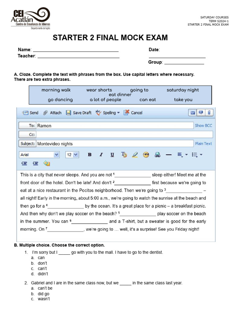Final Mock Examen Starter 2 (2023-3) | PDF