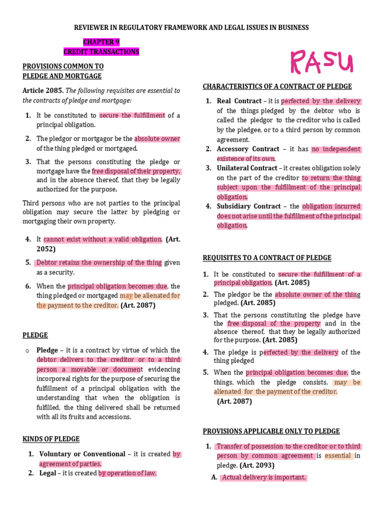 RFBT - Chapter 9 - Credit Transaction (Part I) | PDF | Mortgage Law | Foreclosure
