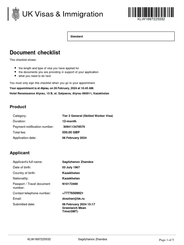 Document Checklist-Sagitzhanov Zhandos | Download Free PDF | Travel Visa | Debit Card