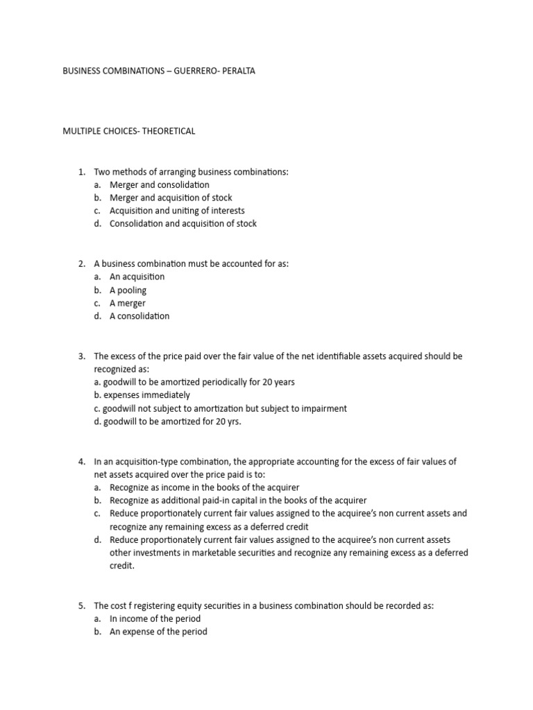 Buscom Theory 1. Stodu | PDF | Goodwill (Accounting) | Consolidation ...