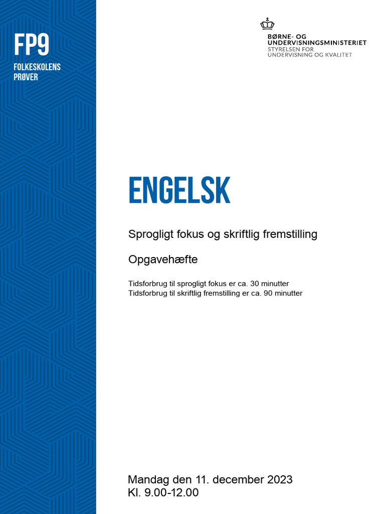 FP9 Engelsk Opgavehæfte 2 December 2023 | PDF | Word | Linguistics