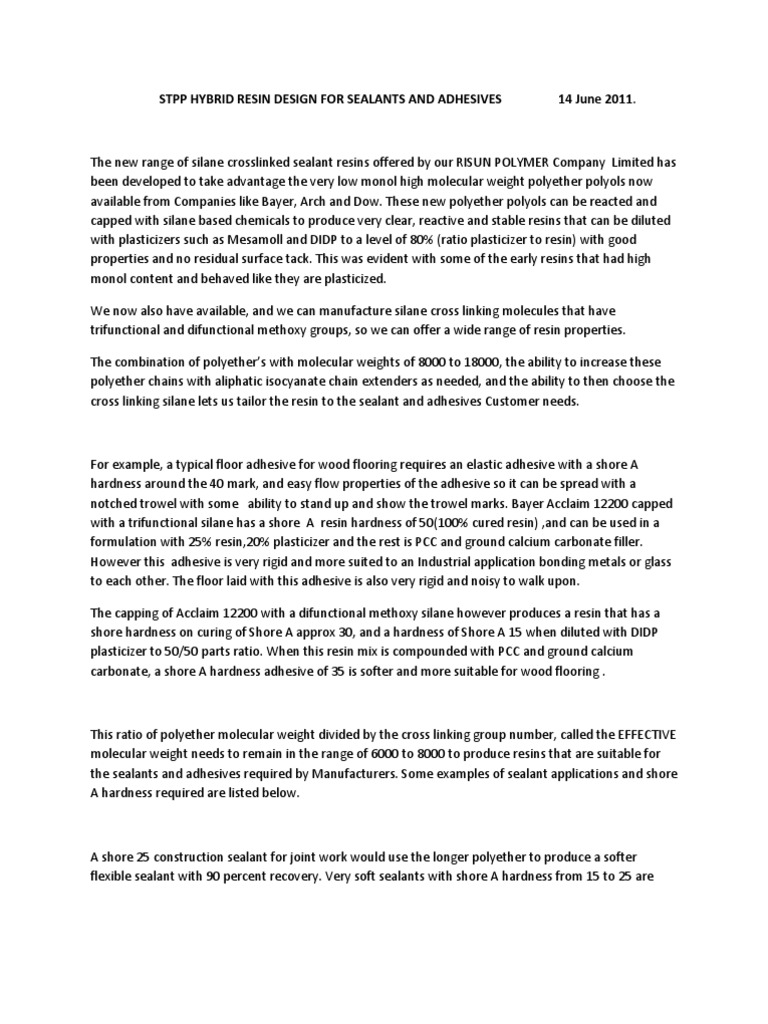 STPP Hybrid Resin Design | PDF | Adhesive | Cross Link