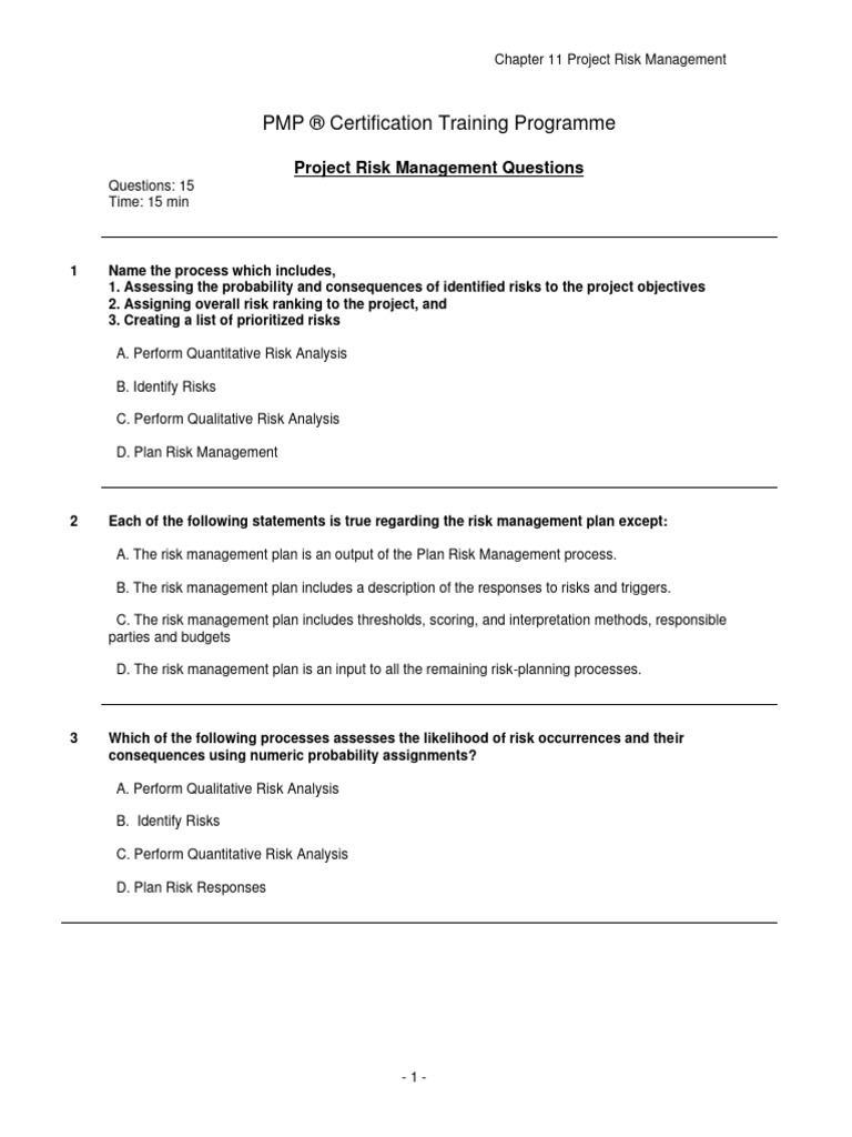 11 Risk Questions | PDF | Risk | Risk Management