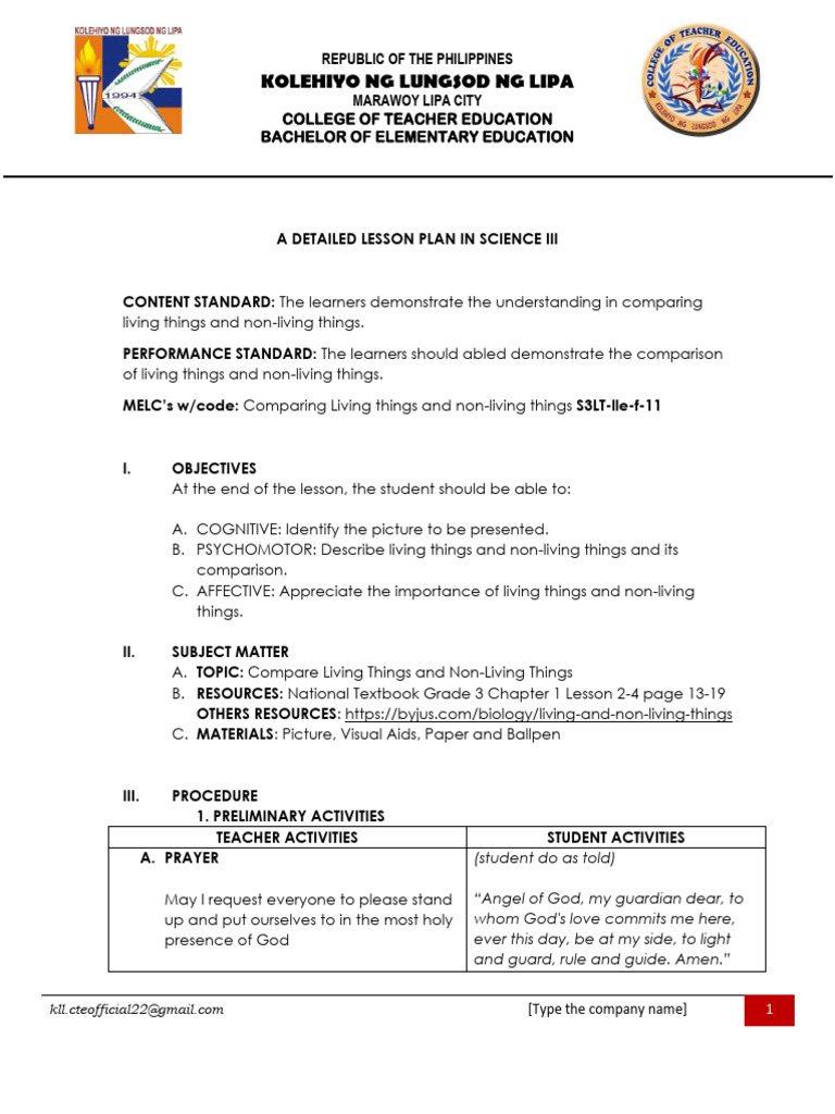 A Detailed Lesson Plan in Science Iii | PDF | Life | Teachers