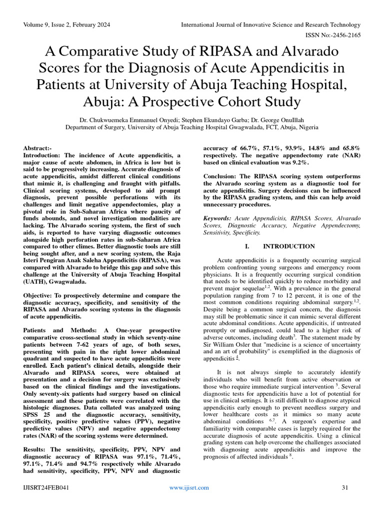 A Comparative Study of RIPASA and Alvarado Scores For The Diagnosis of ...