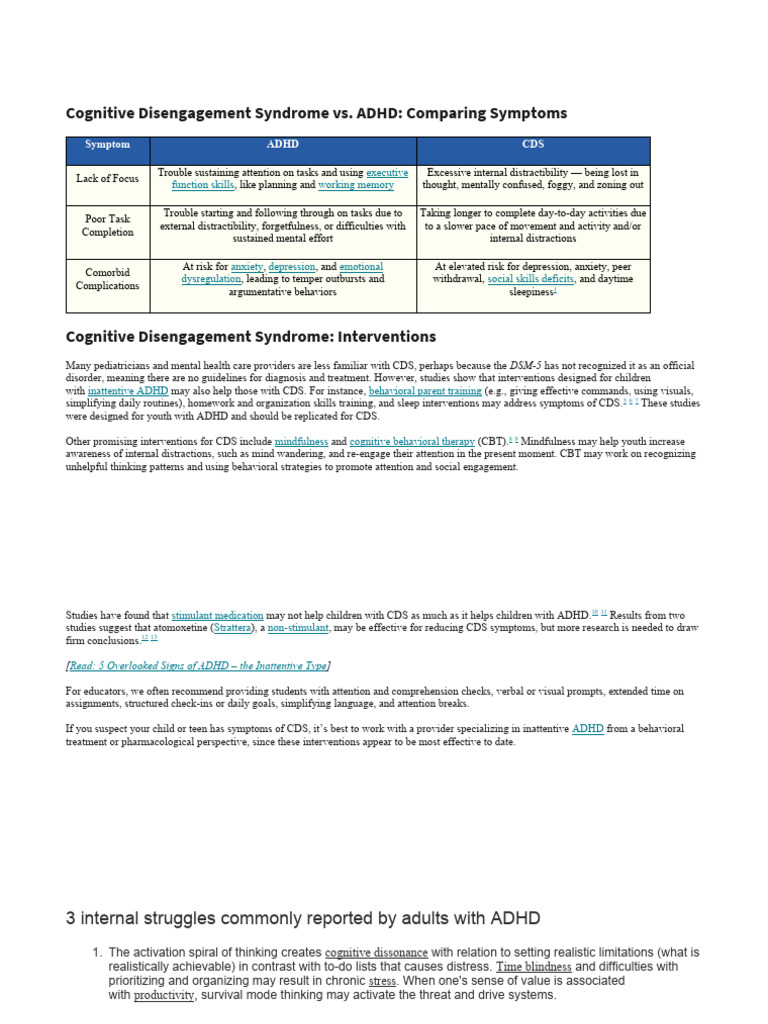 Cognitive Disengagement Syndrome Info | PDF | Attention Deficit ...