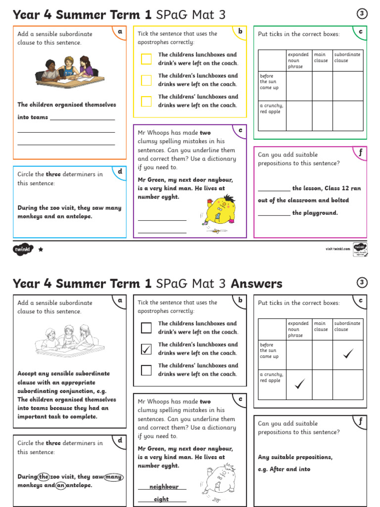 Year 4 Summer Term 1 Mat 3 | PDF | Sentence (Linguistics) | Clause