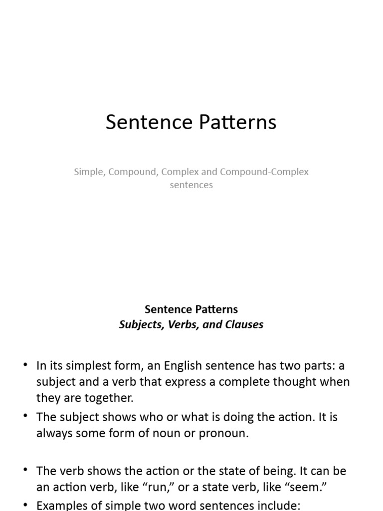 Sentence Patterns | PDF | Subject (Grammar) | Verb
