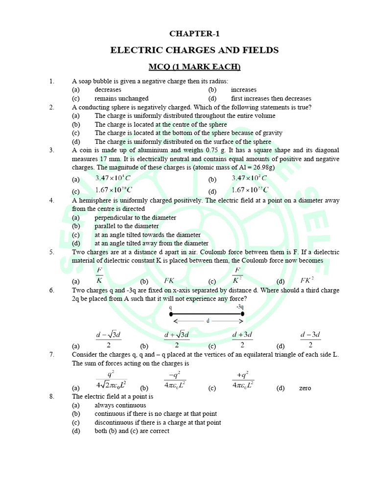 CHAPTER 1 ELECTRIC CHARGES AND FIELDS | PDF | Capacitor | Capacitance