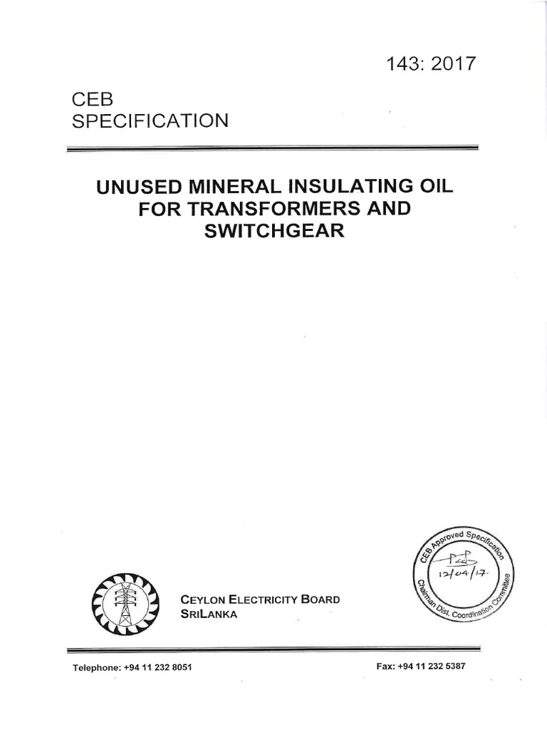 143 - 2017 Unused Mineral Insulating Oils For Transformers and Switchgear | PDF