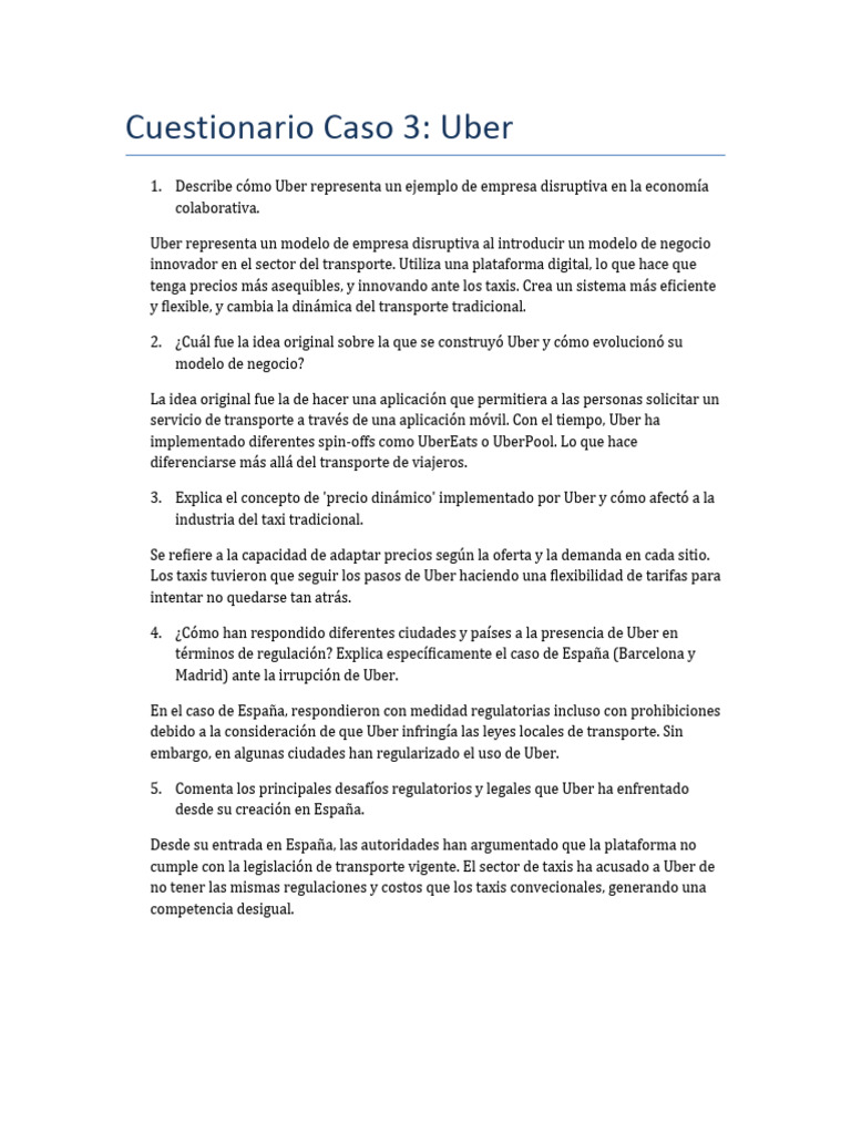 Cuestionario Uber | PDF | Transporte | Modelo de negocio