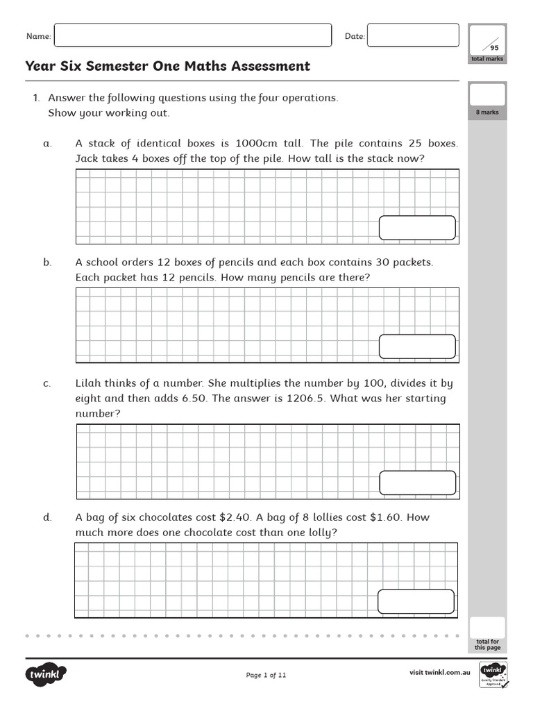 Year6 1 Test 1 Pdf Mathematics Arithmetic