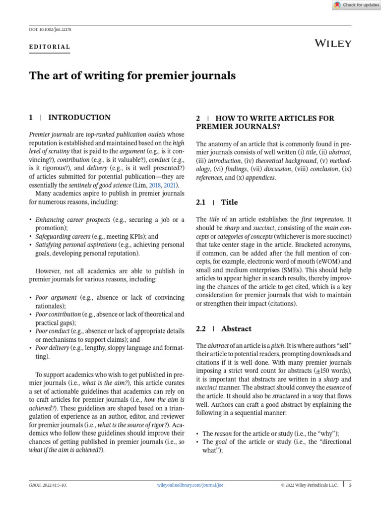 Glob Bus Org Exc - 2022 - Lim - The Art of Writing For Premier Journals ...