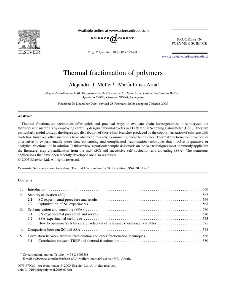 Thermal Fractionation of Polymers - 2005 - Progress in Polymer Science (Oxford) | PDF