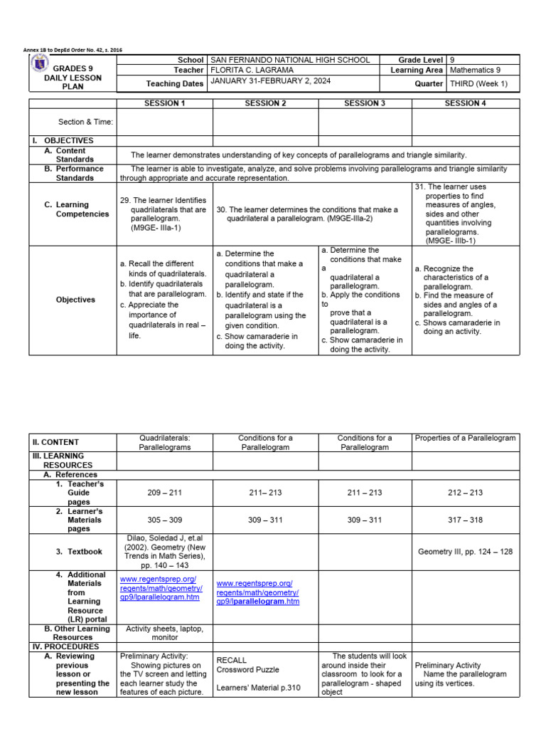 DLP 3rd Quarter Week 1 | PDF | Rectangle | Elementary Geometry