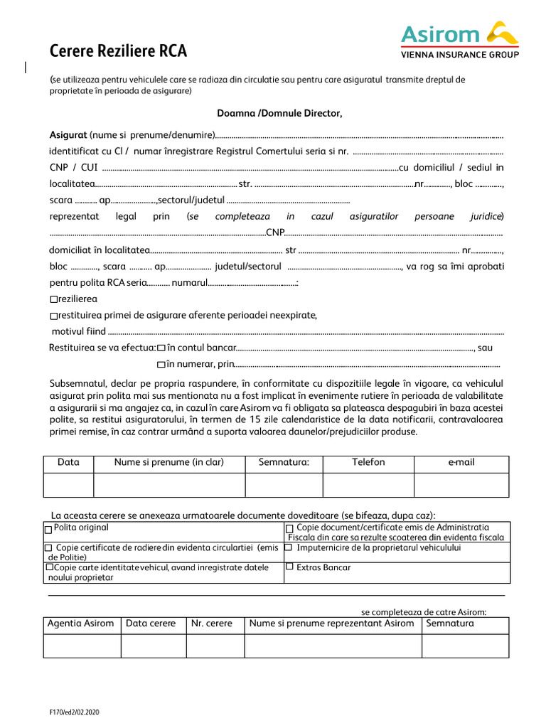 Cerere Reziliere Rca-1 | PDF