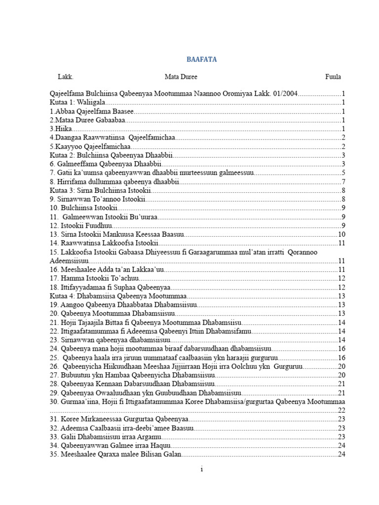 Qajeelfama Bulchiinsa Qabeenyaa Mootummaa Naannoo Oromiyaa | PDF