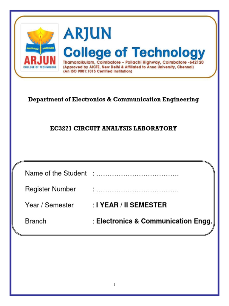 Final Ec3271 Circuits Analysis Lab Manual | PDF | Electrical Network | Capacitor