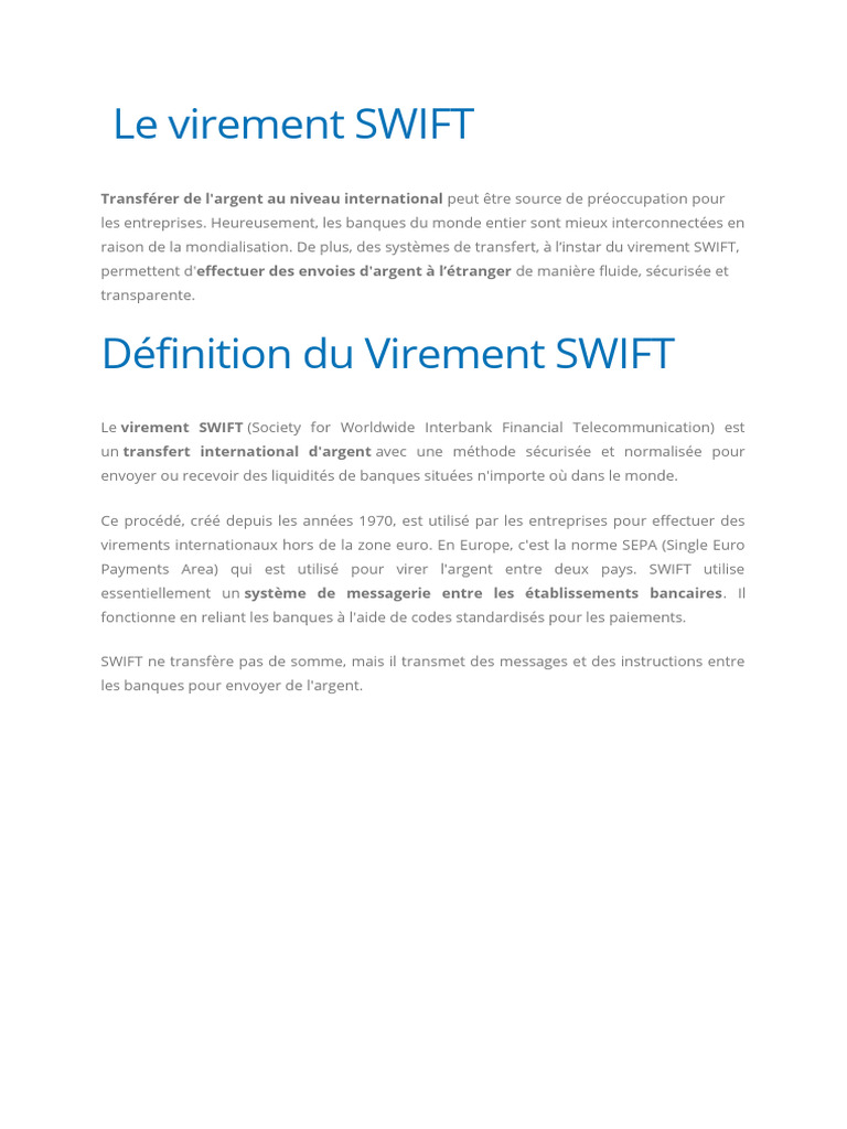 Comprendre le virement SWIFT | PDF