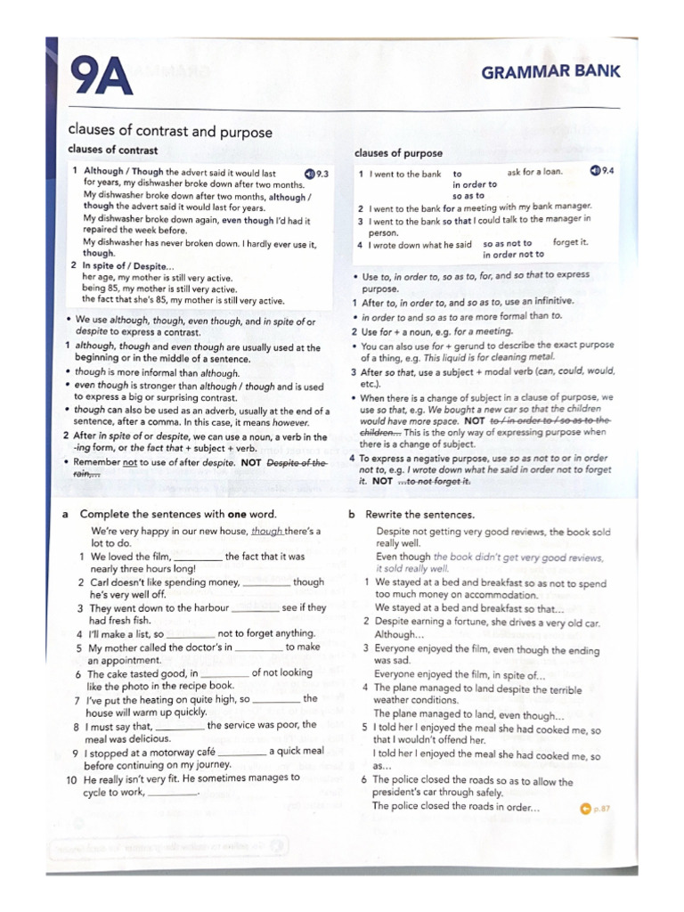 Clauses of Contrast and Purpose | PDF