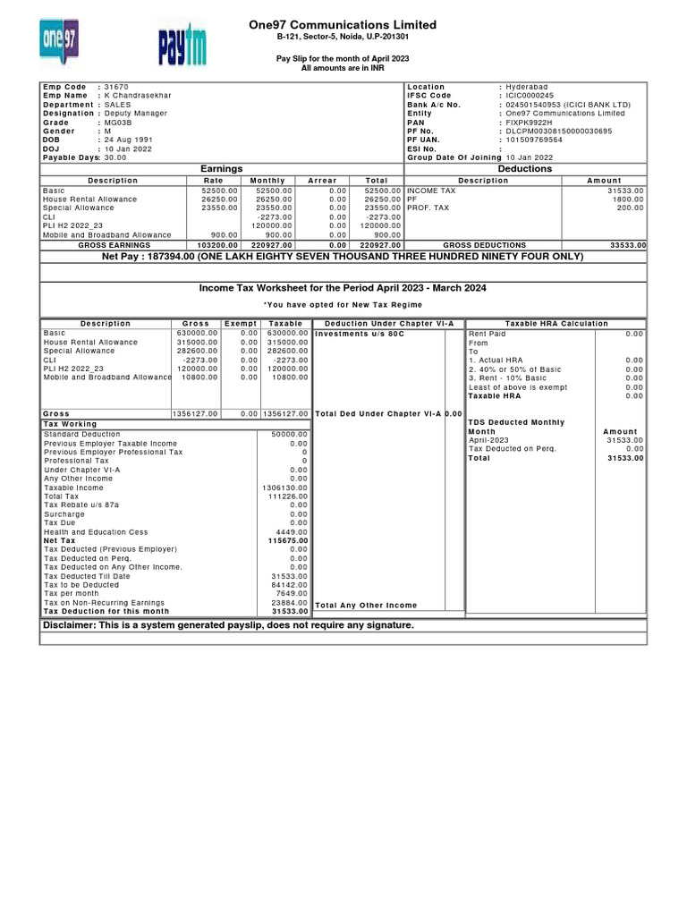 SalarySlipwithTaxDetails | PDF | Tax Deduction | Taxes