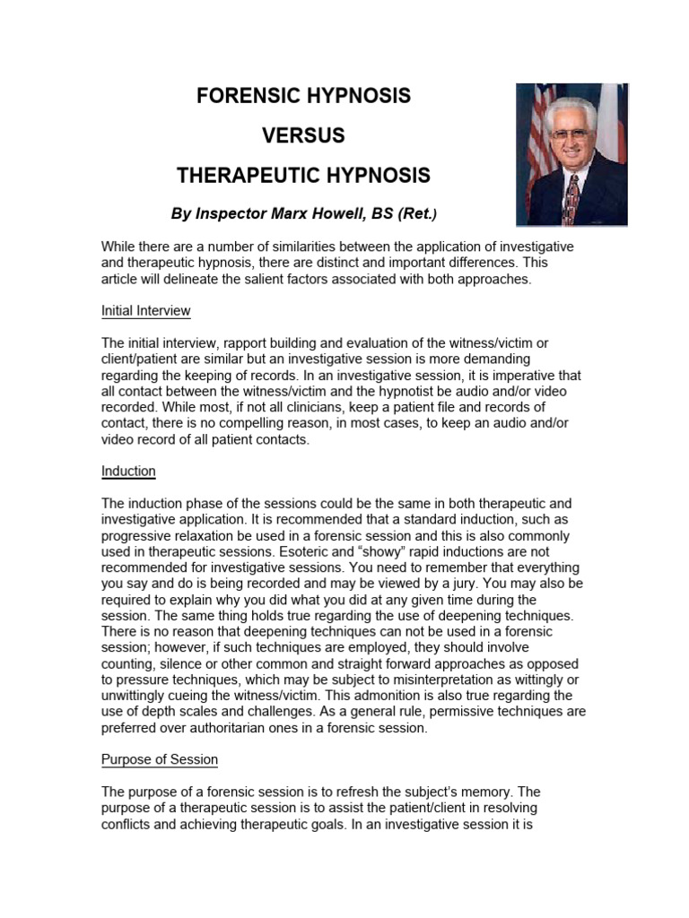 Forensic Hypnosis Versus Theraputic Hyp | PDF | Hypnosis | Witness