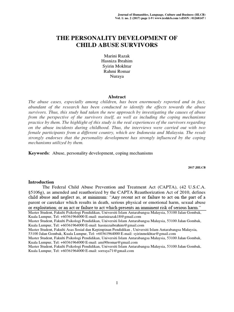 Article - Child Abuse Survivor | PDF | Child Abuse | Extraversion And ...