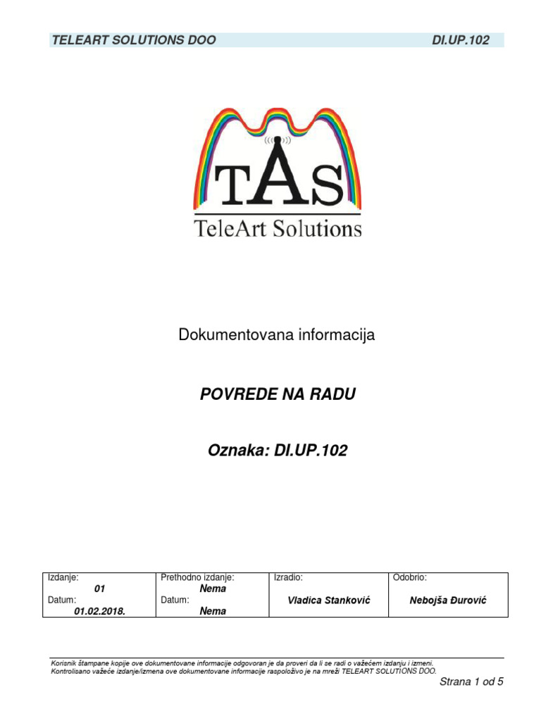 DI - UP - 102 Povrede Na Radu | PDF