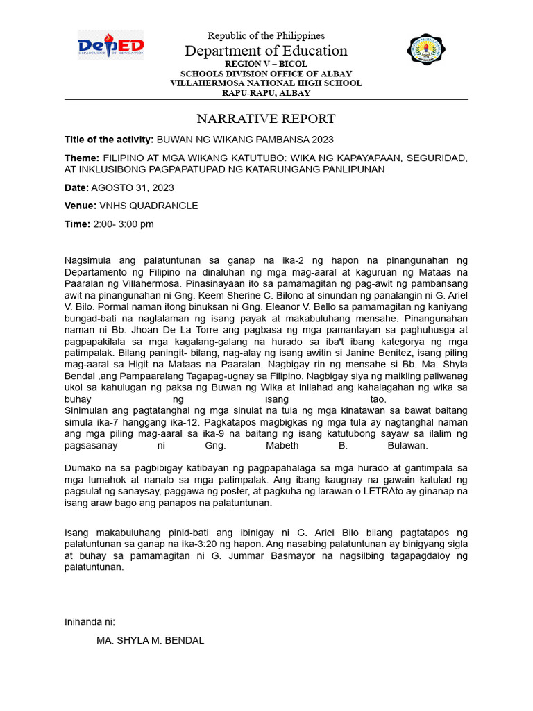Narrative Report | PDF