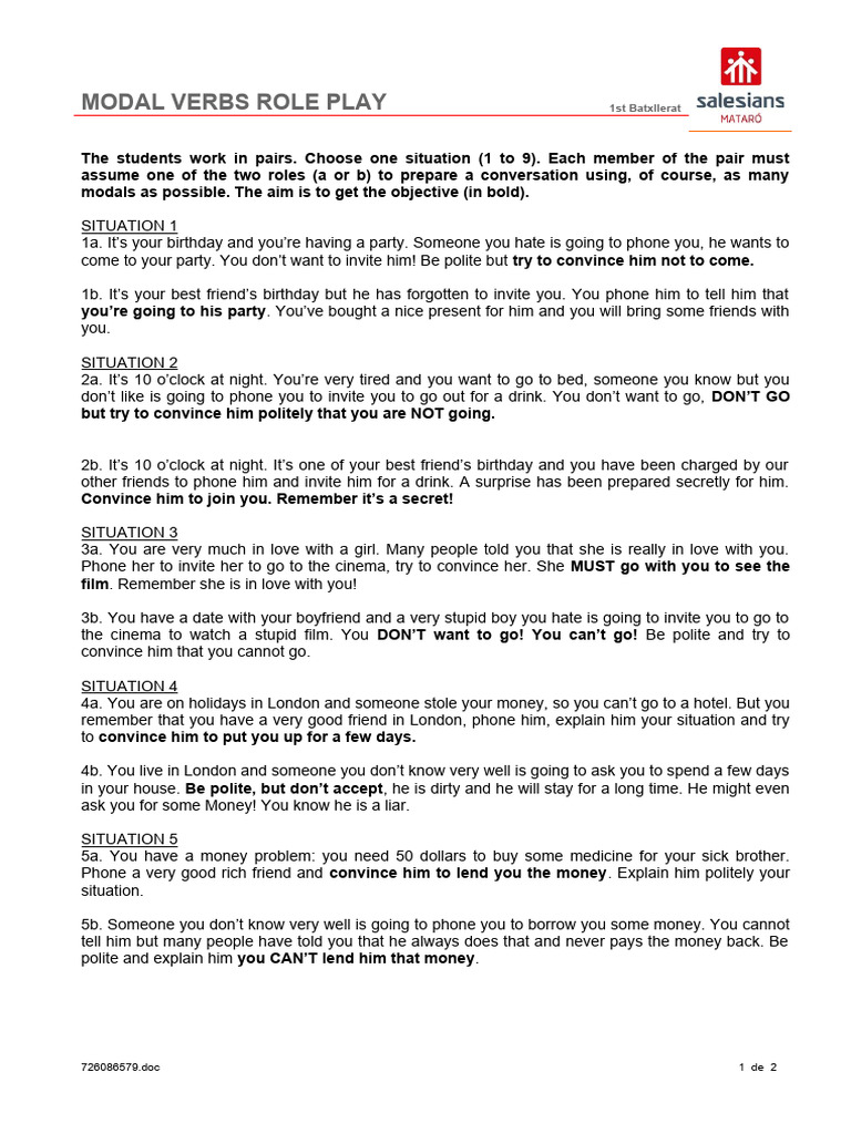 Modal Verbs Role Play | PDF
