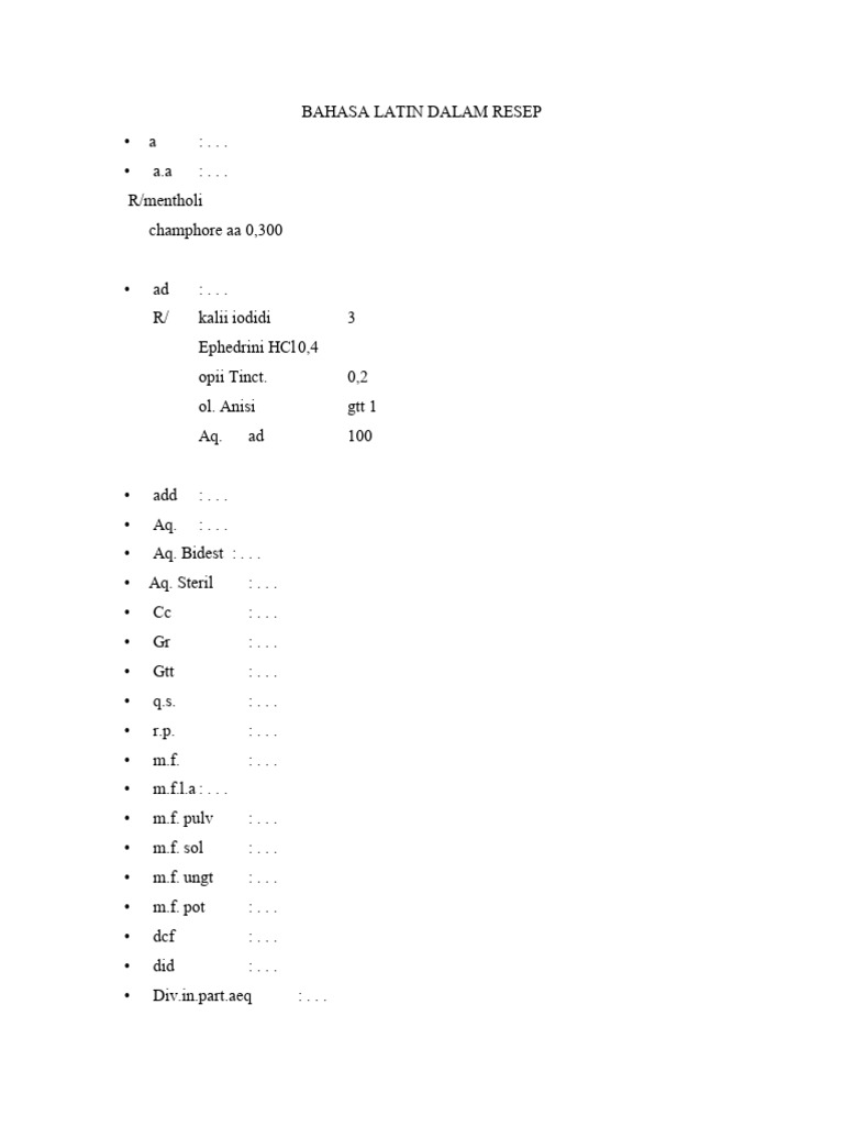 Latihan Resep Dan Bahasa Latin | PDF
