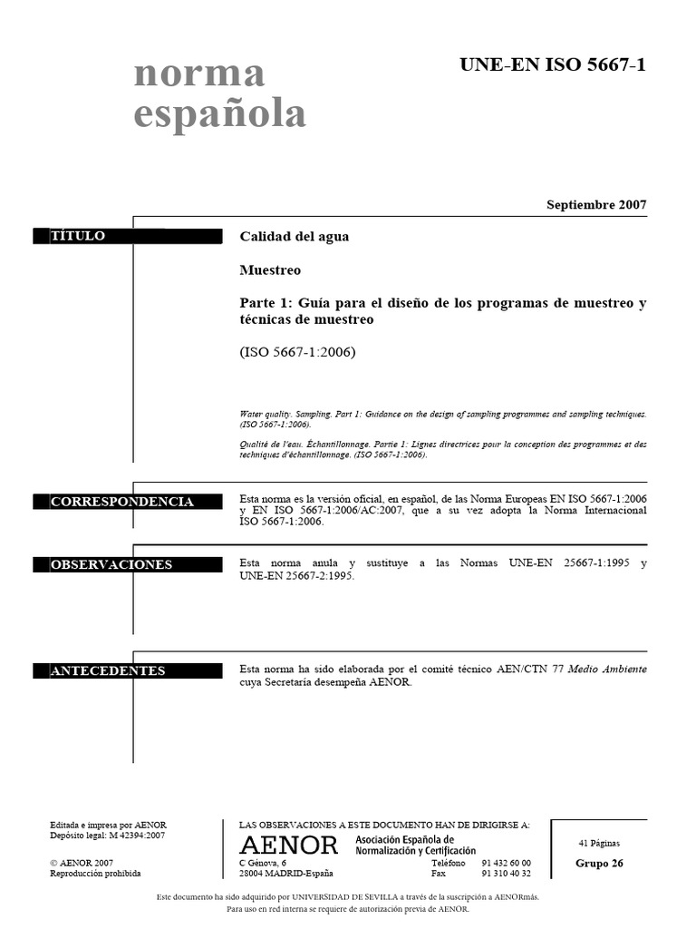 UNE-EN-ISO-5667-01-2007. Directrices para El Diseño de Planes de ...