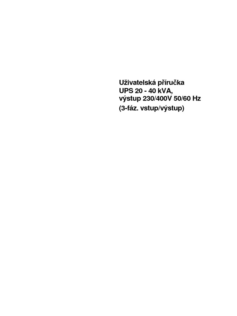 Powerware 9355 20-40 kVA Manual CZ Rev B | PDF