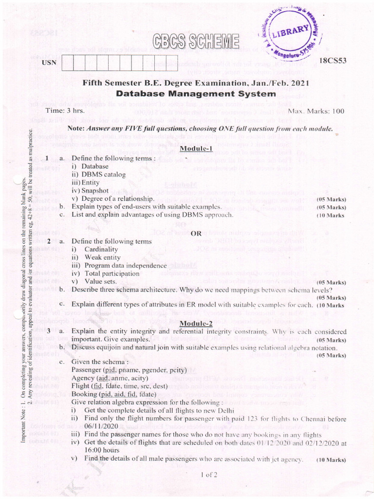 Database Management System Jan-Feb2021 | PDF | Information Science | Information Technology