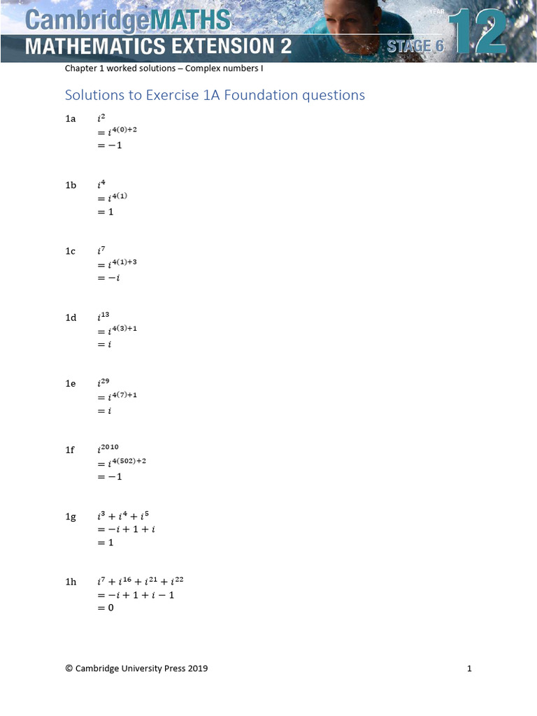 Worked Solutions - Cambridge | PDF | Complex Number | Complex Analysis
