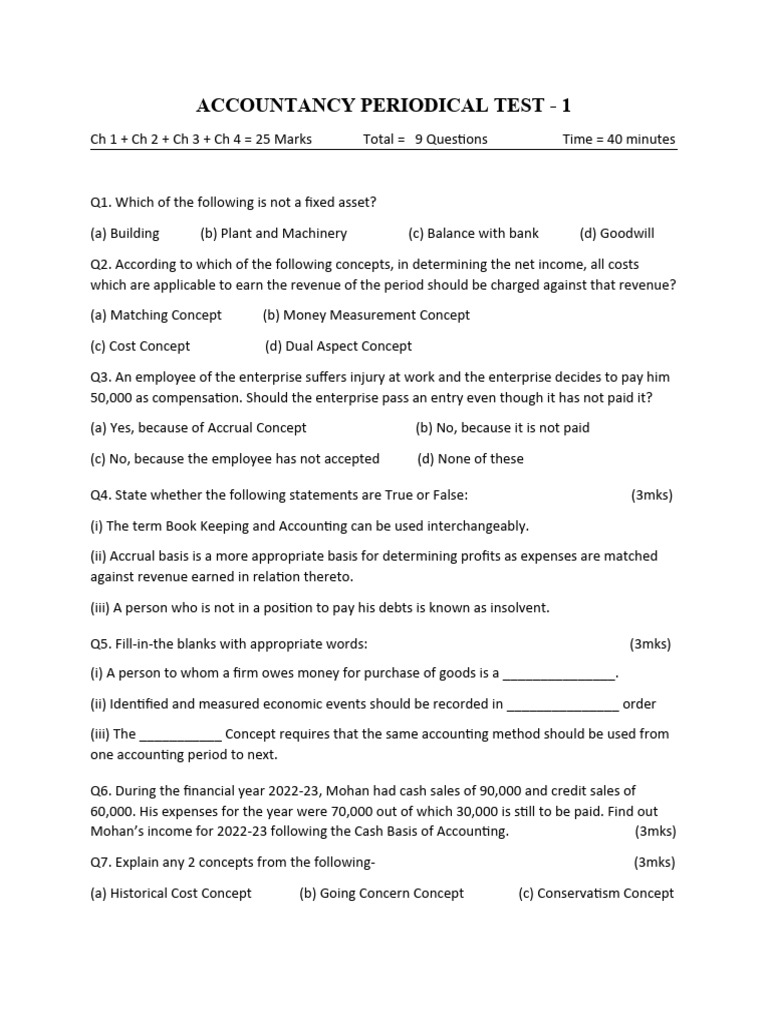 Test Papers Accounts | PDF