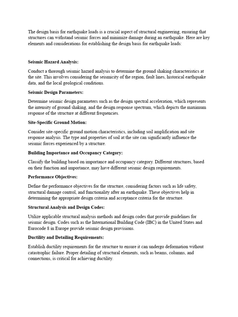 Design Basis For Earthquake Loads | PDF