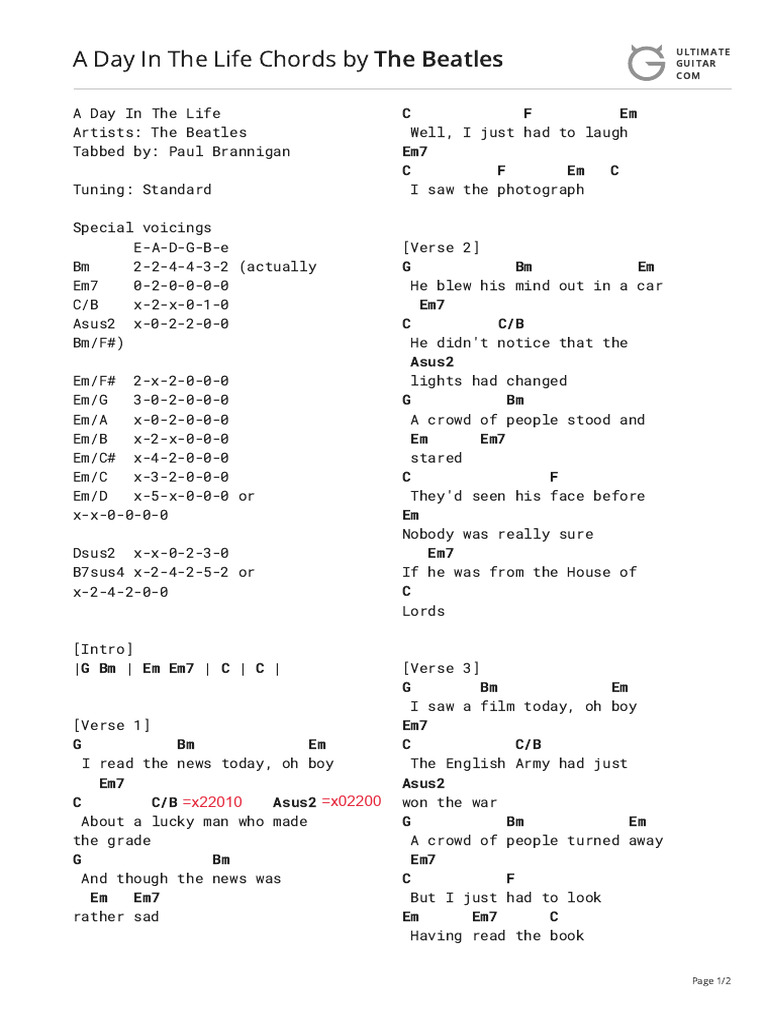 A Day in The Life Chords (Ver 3) by The Beatles at Ultimate Guitar ...
