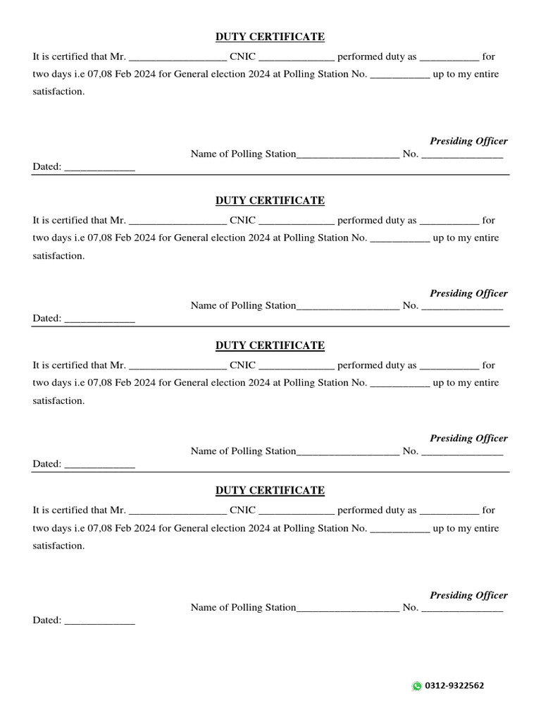 Election Duty Certificate Template 2024 | PDF | Finance & Money Management