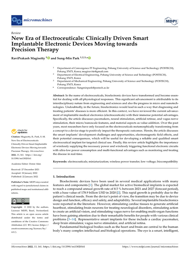 New Era of Electroceuticals Clinically Driven Smart Implantable ...