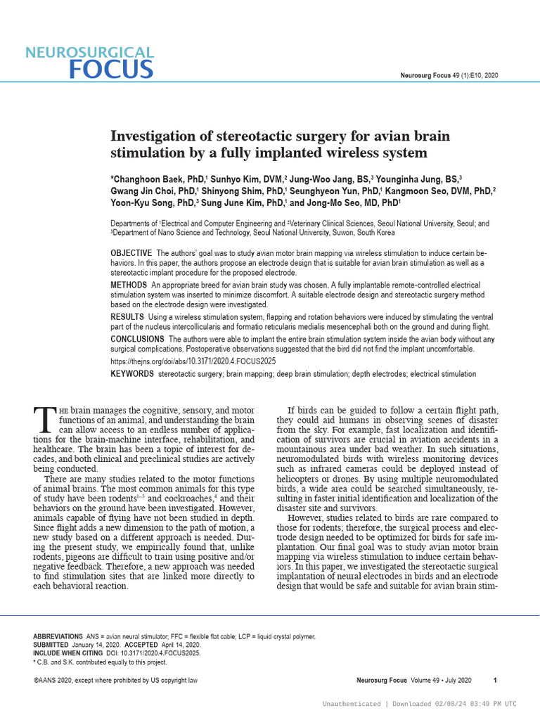 Neurosurg Focus Article PE10 | PDF | Deep Brain Stimulation | Brain