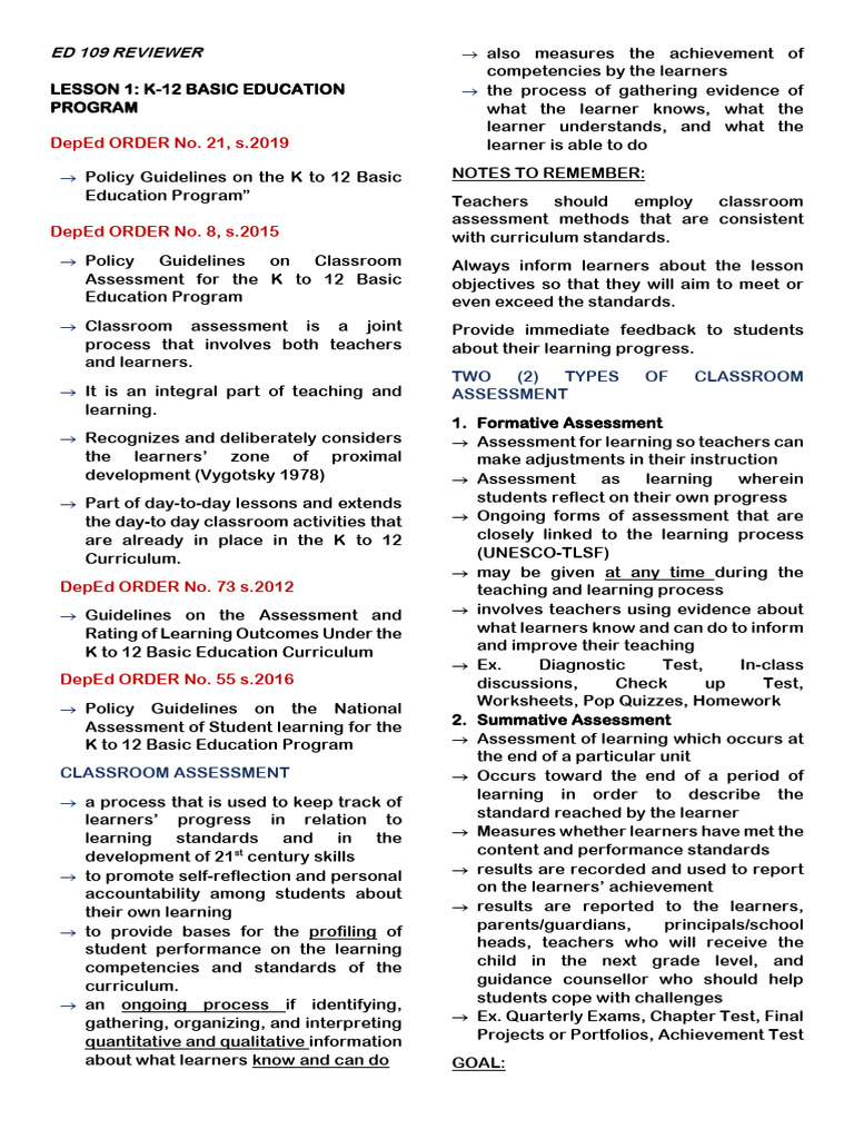 Ed 109 Reviewer | PDF | Educational Assessment | Rubric (Academic)
