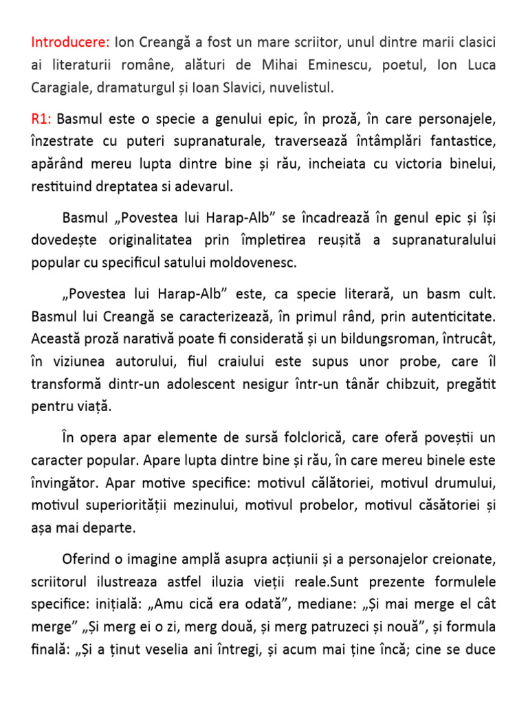 Eseu 1 - Povestea Lui Harap-Alb | PDF
