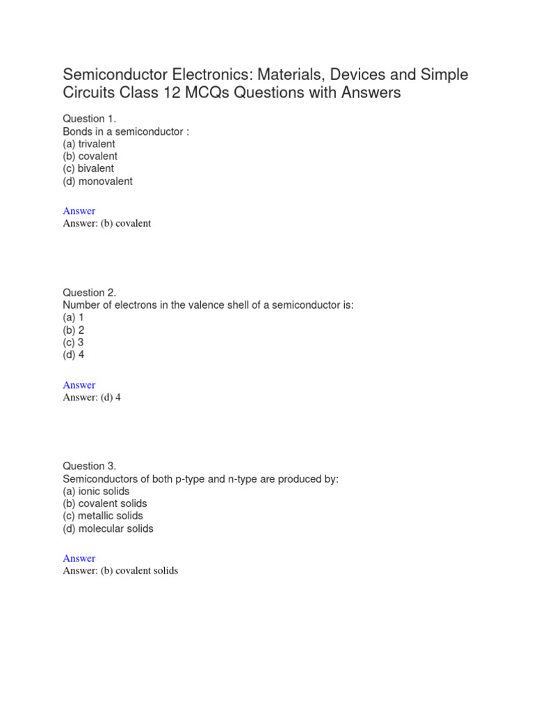 Class 12 Semiconductor MCQs | PDF | P–N Junction | Semiconductors
