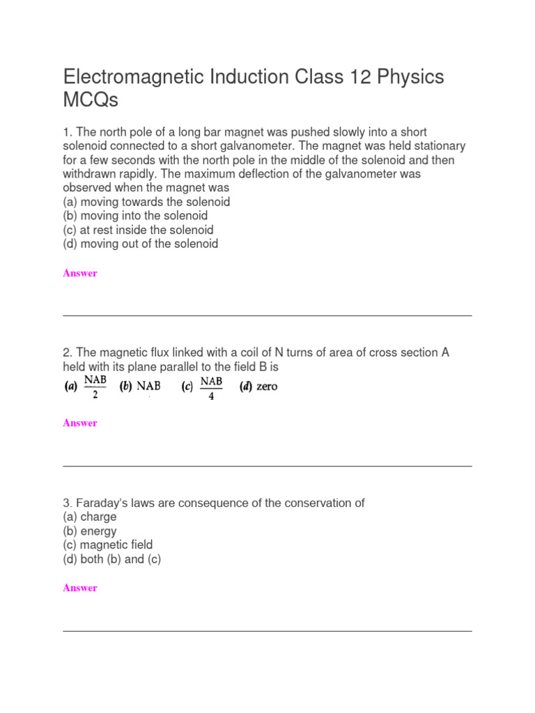 12th Physics MCQs (CH 6) NCRT | PDF | Electromagnetic Induction | Inductance