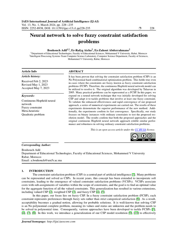 Neural Network To Solve Fuzzy Constraint Satisfaction Problems Pdf Mathematical Optimization